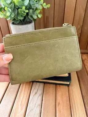 margot | Bags | Margot New York Olive Green Leather Zip Wallet Card ...